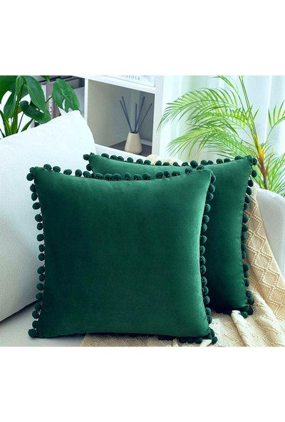 BC Home 2'li Minik Ponponlu Kırlent Kılıfı Kadife Görünümlü Sade , Düz, 2 Adet BC Home 2'li Minik Ponponlu Kırlent Kılıfı Kadife Görünümlü Sade , Düz, 2 Adet