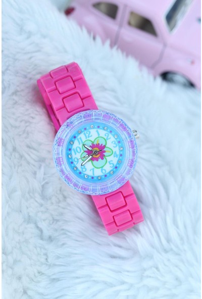 Clariss Fuşya Kordonlu Şeffaf Kasa Çocuk Saat