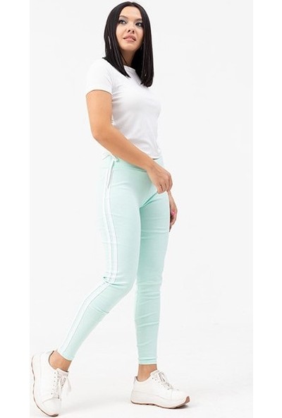 Çift Çizgili Su Yeşili Tayt