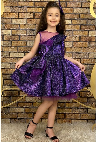 Riccotarz Kız Çocuk Mix Color Tül Detaylı Belden Bağlamalı Mor Abiye