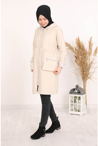 Tığ Triko Nisaca Triko Önü Tüylü V Yaka Tesettür Süveter | Açık Bej