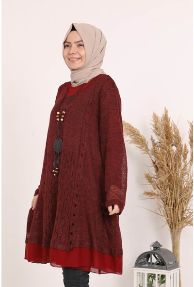 Clarity Nisaca İç Dış Merserize Etek Ucu Fırfır Detaylı Baklava Desenli İç Dış Tesettür Tunik | Bordo Clarity Nisaca İç Dış Merserize Etek Ucu Fırfır Detaylı Baklava Desenli İç Dış Tesettür Tunik | Bordo