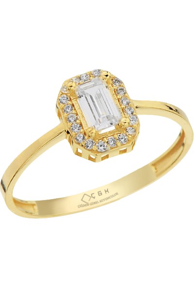 ÇGK KUYUMCULUK 14 Ayar Baget Altın Yüzük (Gümüş Kolye Hediyeli)