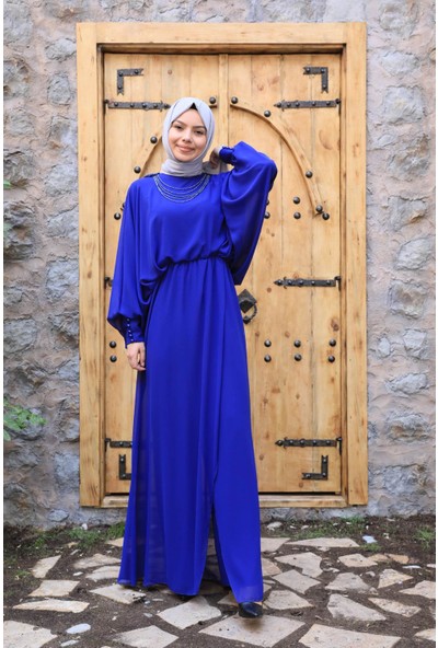 Ahsen Nisaca Şifon Pelerin Kol Tesettür Abiye Tulum | Saks