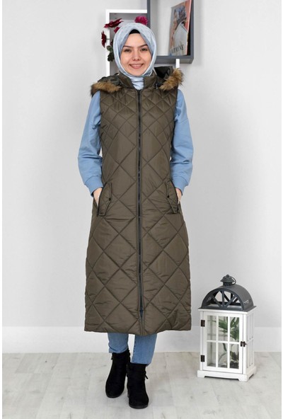 Moda Perfect Nisaca Kapitone Baklava Desenli Şişme Kadın Yelek | Haki Moda Perfect Nisaca Kapitone Baklava Desenli Şişme Kadın Yelek | Haki