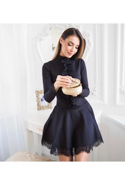 Mrthan Atlas Kumaş Dantel Detaylı Elbise