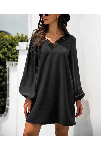 Mrthan Yaka Dantel Detay Salaş Elbise