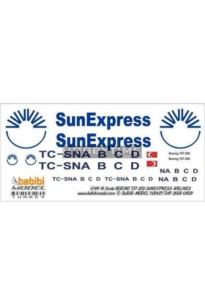 Babibi DAT01009 1/144 Sun Express 737-200 Dekal Çıkartma