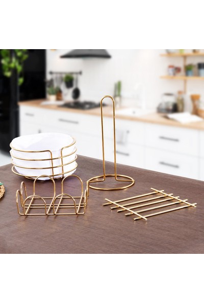 Homedius Peçetelik Seti ve Ekmek Sepeti Yuvarlak Gold Beyaz Homedius Peçetelik Seti ve Ekmek Sepeti Yuvarlak Gold Beyaz