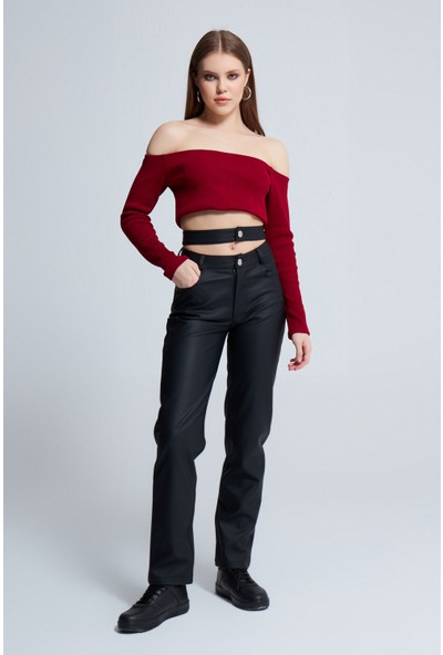 Berfuğ Kıran Iki Kemerli Bel Detaylı Deri Pantolon Siyah Berfuğ Kıran Iki Kemerli Bel Detaylı Deri Pantolon Siyah