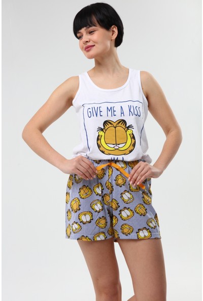 Bak's Store Kadın Çizgili Garfield Baskılı Kadın Atlet Şort Takımı