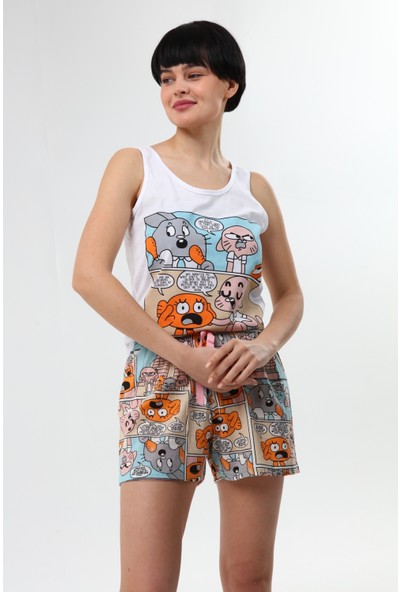 Bak's Store Kadın Gumball Baskılı Kadın Atlet Şort Takımı