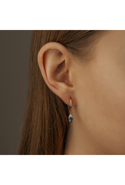 Siena 14 Ayar Damla Taşlı Halka Küpe