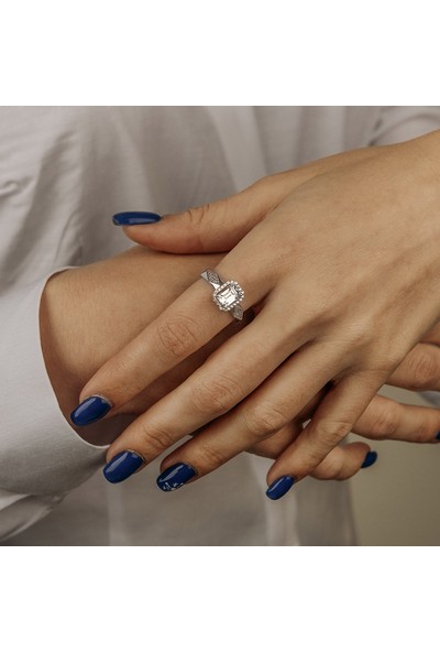 Siena 14 Ayar Baget Taşlı, Beyaz Altın Yüzük