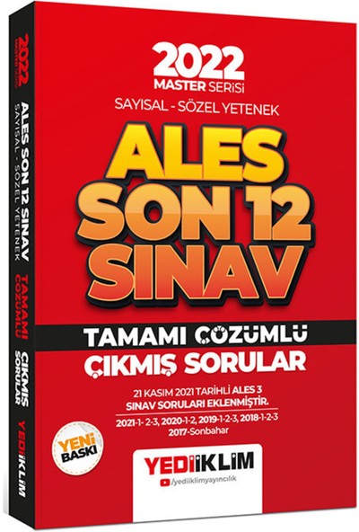 Yediiklim Yayınları Yediiklim 2022 Master Serisi Ales Sayısal Sözel Yetenek Son 12 Sınav Tamamı Çözümlü Çıkmış Sorular Yediiklim Yayınları Yediiklim 2022 Master Serisi Ales Sayısal Sözel Yetenek Son 12 Sınav Tamamı Çözümlü Çıkmış Sorular