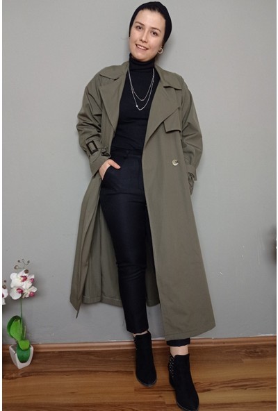 Maysa Butik Kol Pileli Trençkot Haki