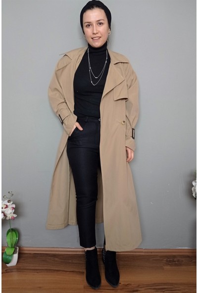 Maysa Butik Kol Pileli Trençkot Vizon