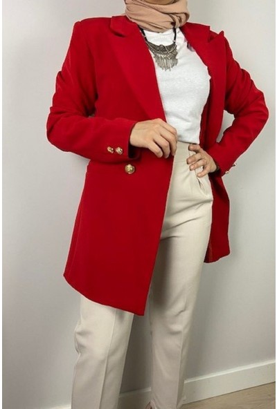 Maysa Butik Atlas Gold Düğmeli Blazer Ceket Kırmızı Maysa Butik Atlas Gold Düğmeli Blazer Ceket Kırmızı