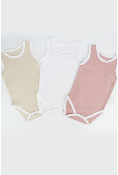 3'lü Body/zıbın Seti 0-3 Ay (Pudra, Bej, Beyaz) 3'lü Body/zıbın Seti 0-3 Ay (Pudra, Bej, Beyaz)