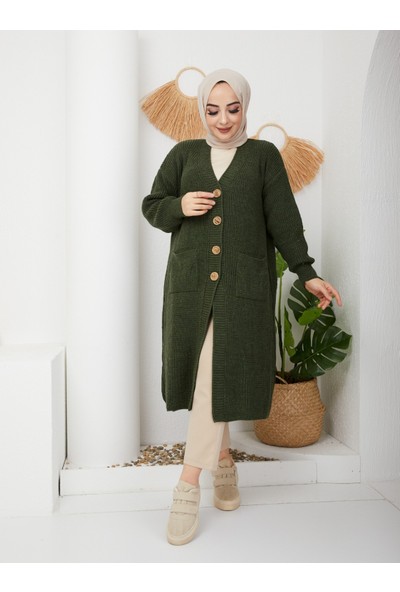 Pamuk Butik Kadın Düğmeli Cepli Triko Salaş Hırka Pamuk Butik Kadın Düğmeli Cepli Triko Salaş Hırka