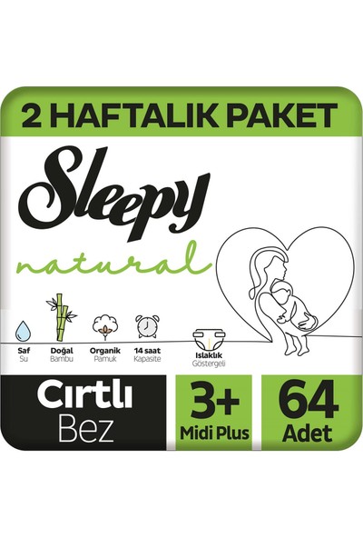 Sleepy Natural 2 Bebek Bezi 3+ Numara Midi Plus 64'lü Sleepy Natural 2 Bebek Bezi 3+ Numara Midi Plus 64'lü