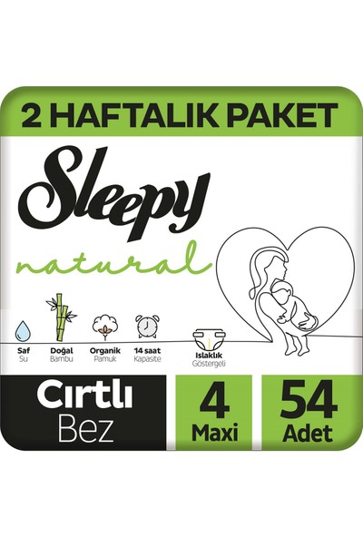 Sleepy Natural 2 Bebek Bezi 4 Numara Maxi 54'lü