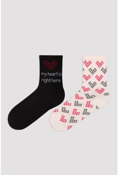 Kız Çocuk Black Hearts 2li Soket Çorap