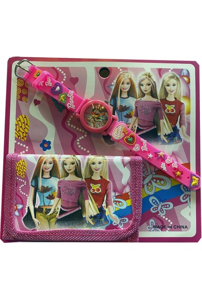Sole Barbie Figürlü 3D Kabartmalı Silikon Kayışlı Çocuk Saat Cüzdan Seti