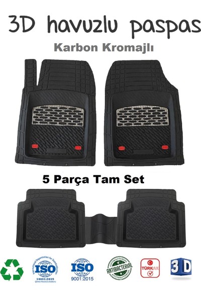 Vavka 2001 Model Volkswagen Golf Için 3D Havuzlu Universal Paspas - Karbon Kromlu