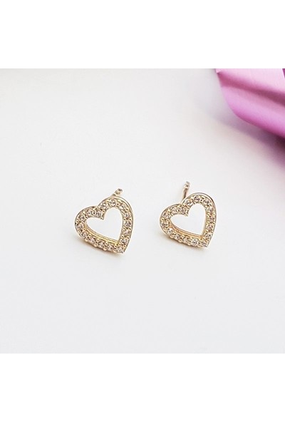 Altın Plaza Altın Kalpli ve Taşlı Tasarım Küpe Modeli