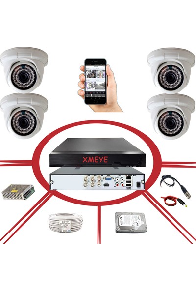 Bises 4'lü 5 MP Sony Lens 1080P 36 IR LED İç Mekan Plastik Kasa Güvenlik Kamerası Seti Bises 4'lü 5 MP Sony Lens 1080P 36 IR LED İç Mekan Plastik Kasa Güvenlik Kamerası Seti