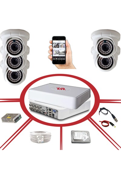 Bises 5'li 5 MP Sony Lens 1080P 36 IR LED İç Mekan Plastik Kasa Güvenlik Kamerası Seti