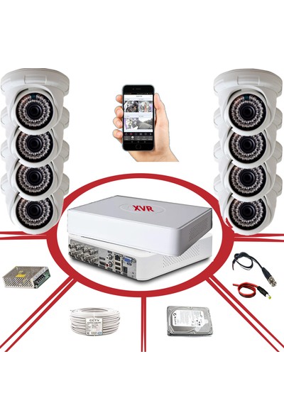 Bises 8'li 5 MP Sony Lens 1080P 36 IR LED İç Mekan Plastik Kasa Güvenlik Kamerası Seti