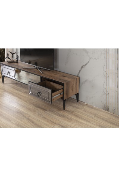 Ensi Home Şömineli Tv Ünitesi Ceviz Tek Alt