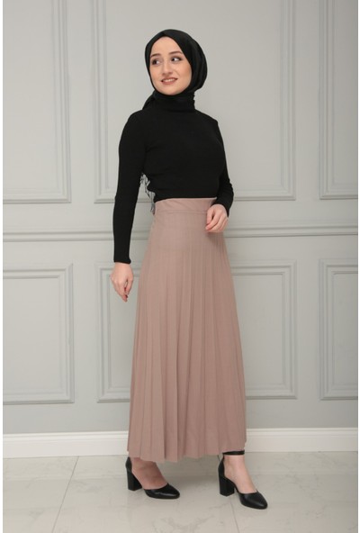 Kadın Vizon Piliseli Beli Lastikli Etek Kadın Vizon Piliseli Beli Lastikli Etek