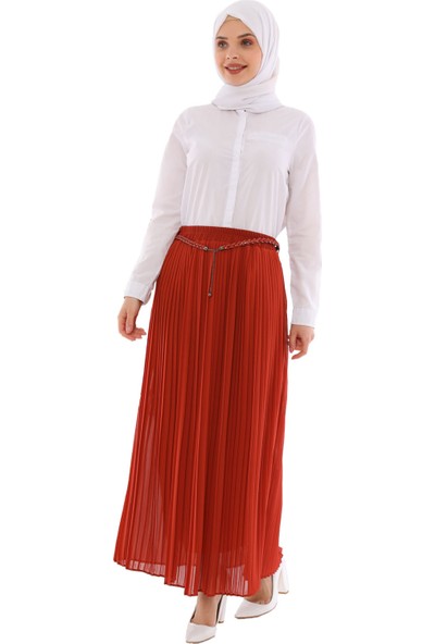 Asel Moda Kemerli Pliseli Astarlı Şifon Etek Asel Moda Kemerli Pliseli Astarlı Şifon Etek