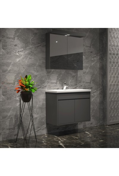 Özceden Çiğdem Banyo Dolabı 80CM Antrasit Gri Mat Renkli