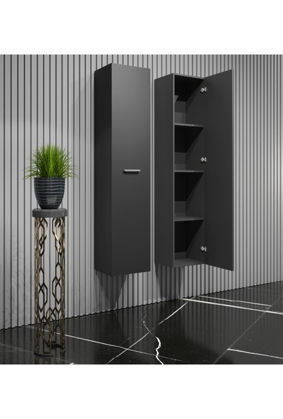 Özceden Yeni Boy Dolabı Tek Kapaklı Antrasit Gri Mat Renkli Mdf