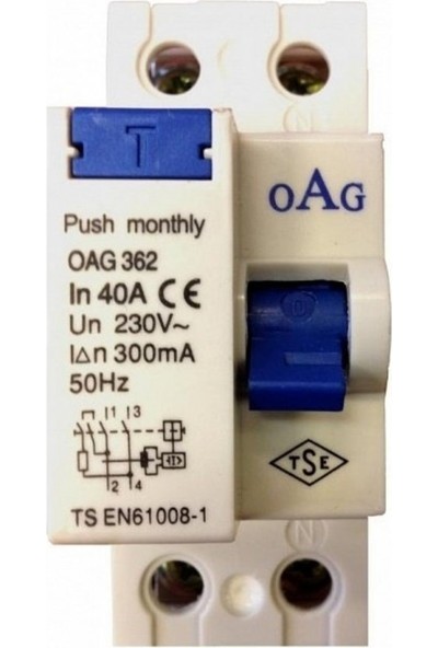 Oag 362 2X40 300 Mamp 2 Kutuplu Kaçak Akım Rölesi Oag 362 2X40 300 Mamp 2 Kutuplu Kaçak Akım Rölesi