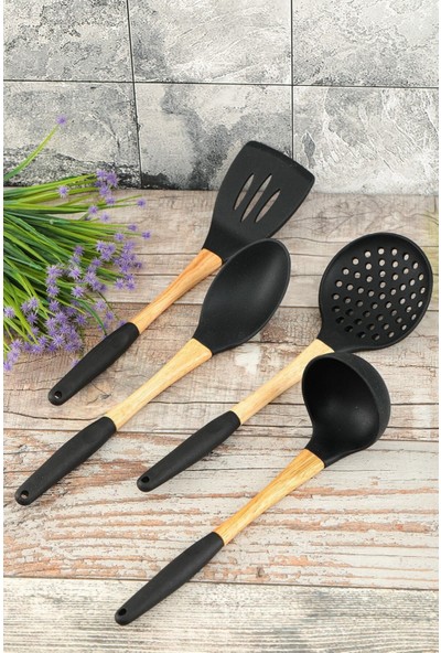 Çağla Homes Shop 4 Parça Siyah Bambu Saplı Silikon Mutfak Seti Çağla Homes Shop 4 Parça Siyah Bambu Saplı Silikon Mutfak Seti
