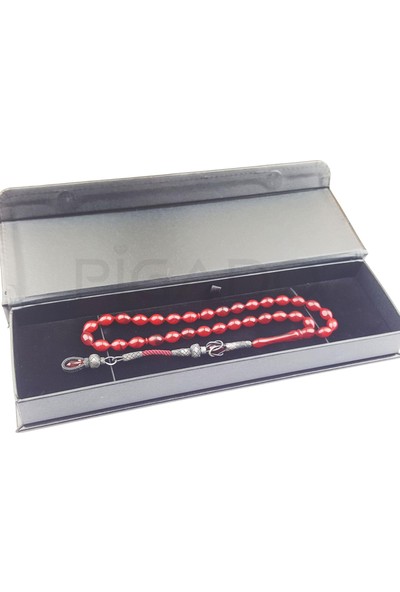 Pigado Kişiye Özel Deri Kutulu 1000 Ayar Gümüş Sıkma Kehribar Tesbih