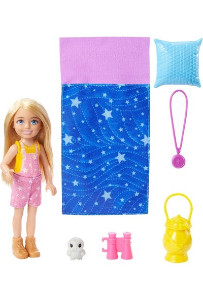 Barbie Chelsea'nin Kamp Macerası Oyun Seti (15 cm sarışın) 3-7 yaş arası HDF77 Barbie Chelsea'nin Kamp Macerası Oyun Seti (15 cm sarışın) 3-7 yaş arası HDF77