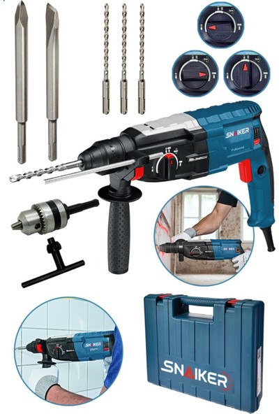 Snaiker Alman 3000 W Bakir Sargili Kırıcı Delici Hıltı Matkap Metal Şanzumanlı + 5 Adet Uç Yedek Mandren Gri Snaiker Alman 3000 W Bakir Sargili Kırıcı Delici Hıltı Matkap Metal Şanzumanlı + 5 Adet Uç Yedek Mandren Gri