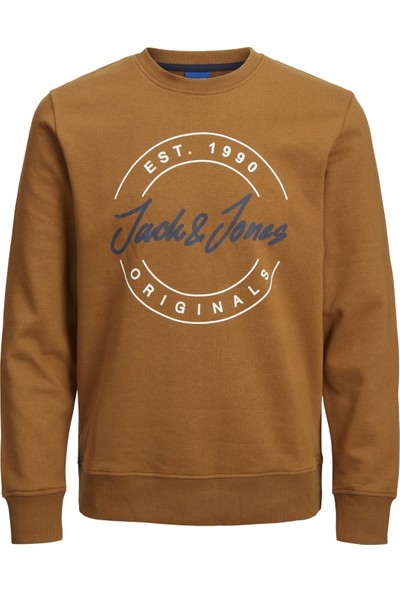 Jack & Jones 12196813_Jorjerry Crew Neck O Yaka Standart Kalıp Düz Kahve ErkekSweatshirt