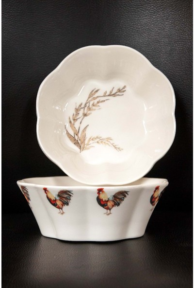 Bursa Porselen Dekor Horoz Desen 2 Adet Büyük Kase