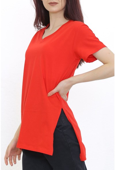 Bernam Butik Penye Tunik Tişört Kırmızı
