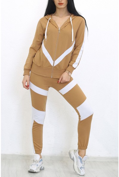 Bernam Butik Fermuarlı Eşofman Takımı Kahvebeyaz