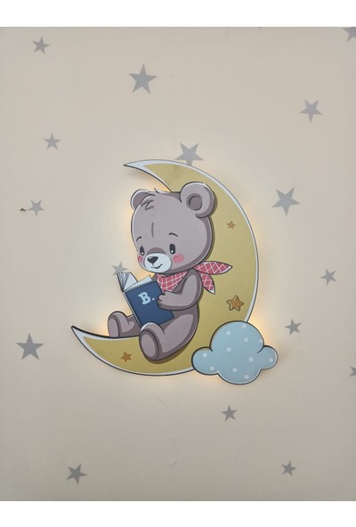 Işıklı Toplar Türkiye Uv Baskı Çocuk Odası Ahşap Ay Üzeri Ayıcık Çocuk Odası Aydınlatma