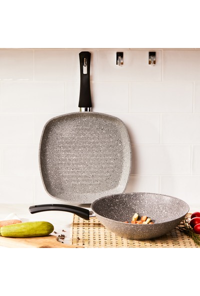 Karaca Gris Bio Granit+Wok Grill Set Karaca Gris Bio Granit+Wok Grill Set
