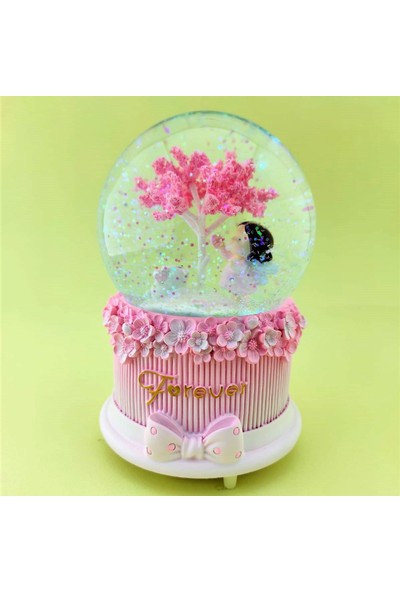 Hediyezin Ağaç Altında Sevimli Kız ve Tavşan Işıklı Müzikli Orta Boy Kar Küresi